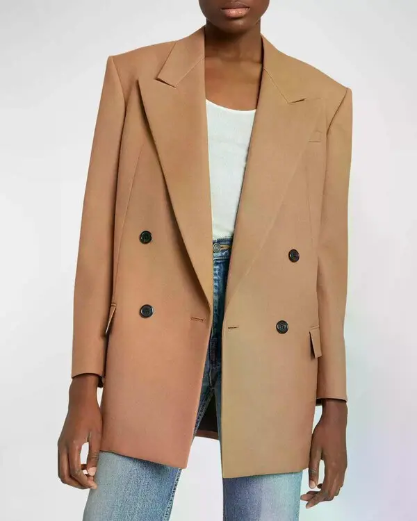 Saint Laurent Double-breasted Oversized Wool Blazer - Praline