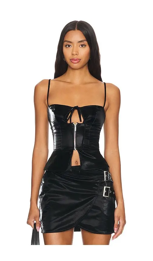 WeWoreWhat Faux Patent Leather Peplum Corset Top