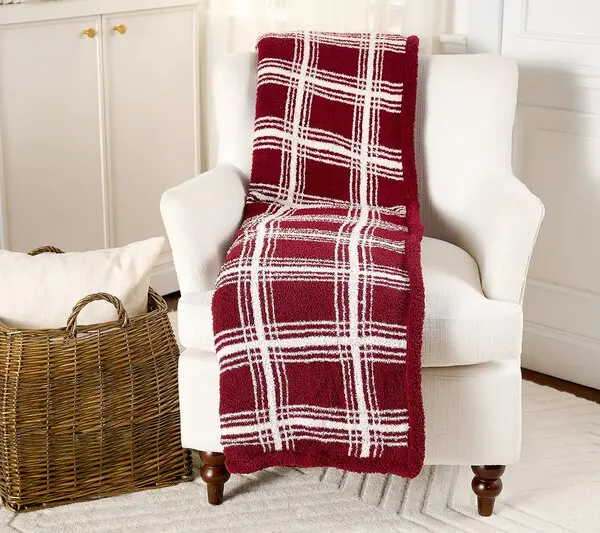 LWYA BY KIM GRAVEL 60'x70' Feather Knit/sherpa Plaid Throw Kim G