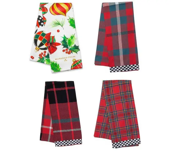 MACKENZIE-CHILDS Set Of 4 Royal Stewart Dish Towels