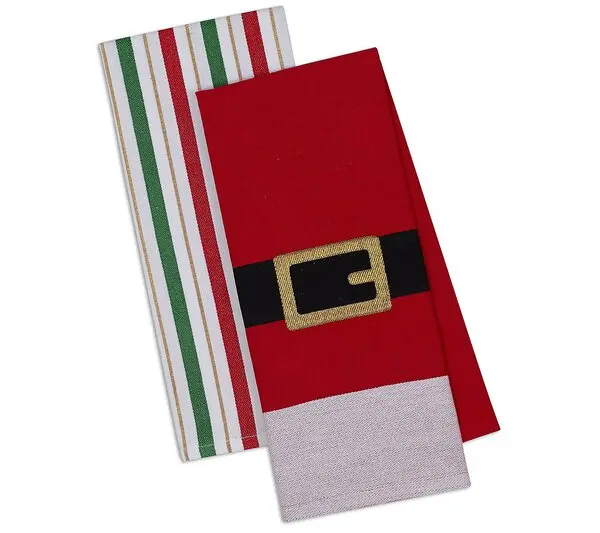DESIGN IMPORTS Set Of 2 Assorted Santa Belt Kitchen Towels