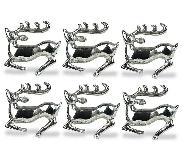 DESIGN IMPORTS Set/6 Silver Reindeer Napkin Rin Gs