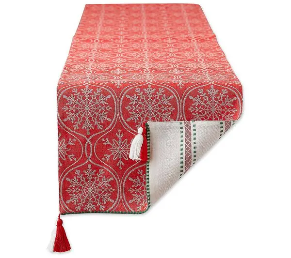 DESIGN IMPORTS Joyful Snowflakes Reversible Tab E Runner 14x72