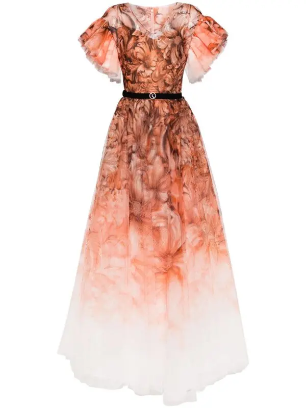 SAIID KOBEISY Printed Tulle Gown