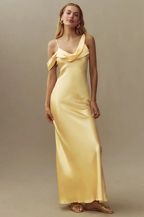 REFORMATION Ronda Asymmetric Cowl-neck Silk Maxi Dress - Light Yellow
