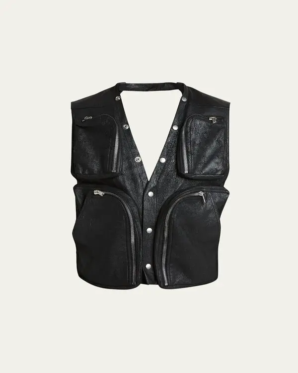 Rick Owens Blistered Leather Cargo Vest Black Editorialist