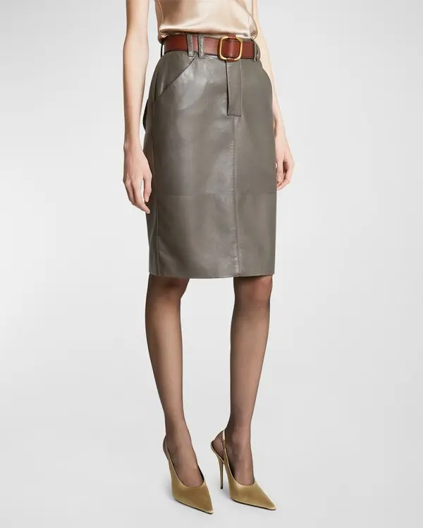 Saint Laurent Leather Pencil Skirt - Off White