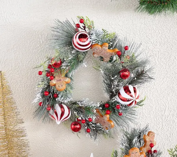 VALERIE PARR HILL Gingerbread & Peppermint Ornament 16' Wreath Valerie