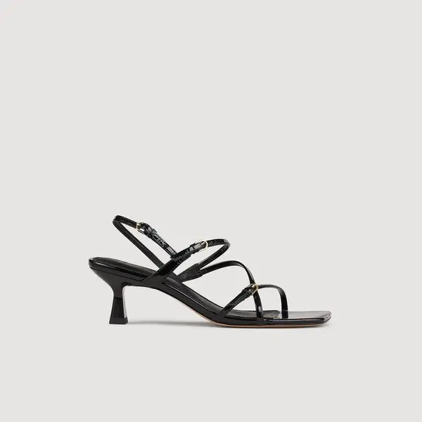 Sandro Strappy Patent Leather Sandals - Black