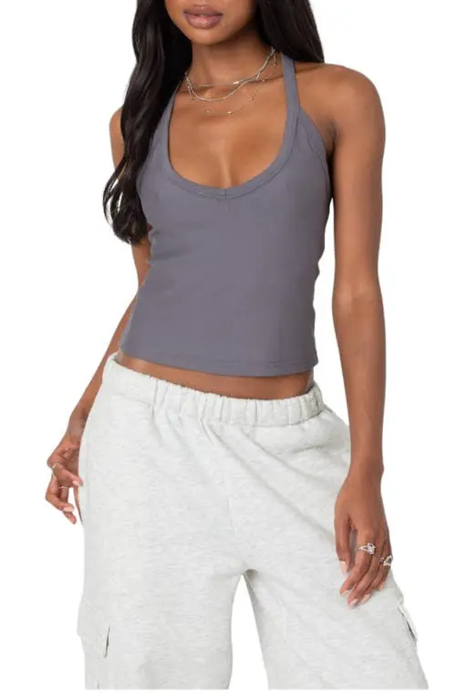 EDIKTED Racerback Stretch Tank - Gray