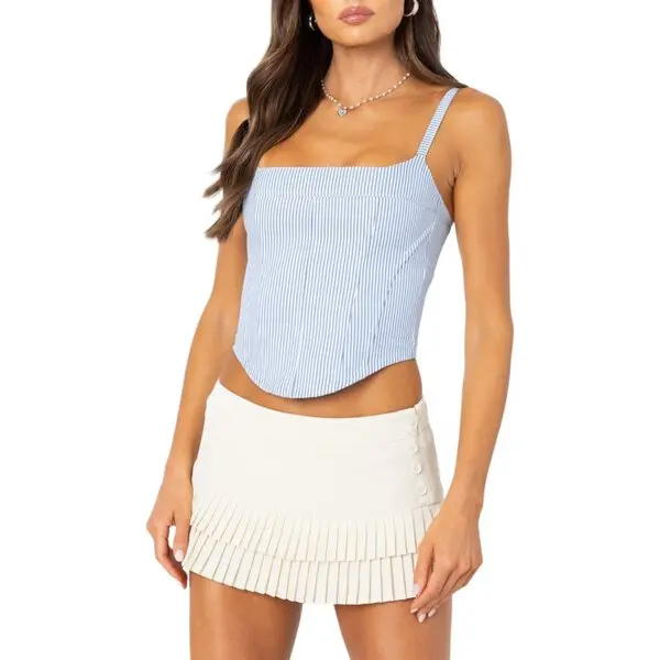 EDIKTED Cammie Stripe Corset Top - Blue-and-white
