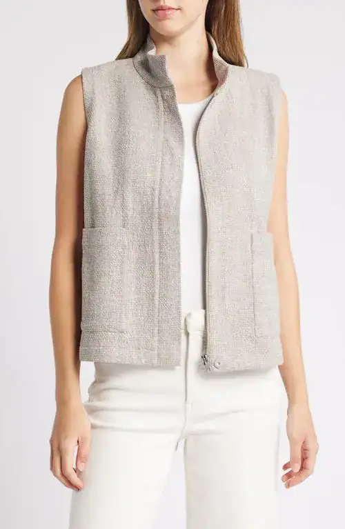 Eileen Fisher Stand Collar Organic Cotton Vest In Dove 60% Off