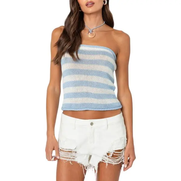 EDIKTED Nox Stripe Knit Crop Tube Top