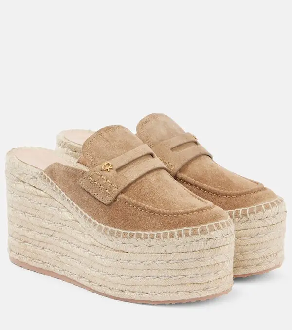 GIANVITO ROSSI Suede Espadrille Wedges - Beige