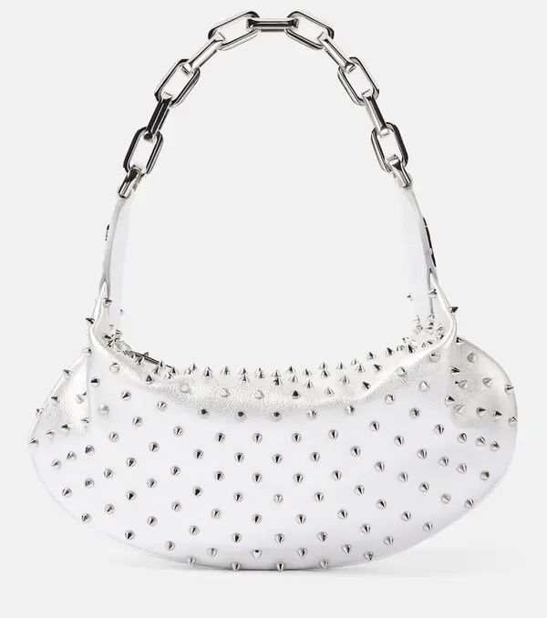 CHRISTIAN LOUBOUTIN Le 54 Spiked Metallic Leather Shoulder Bag - Silver