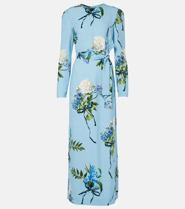 Monique Lhuillier Floral CrPe Gown In Blue - 30% Off | Editorialist