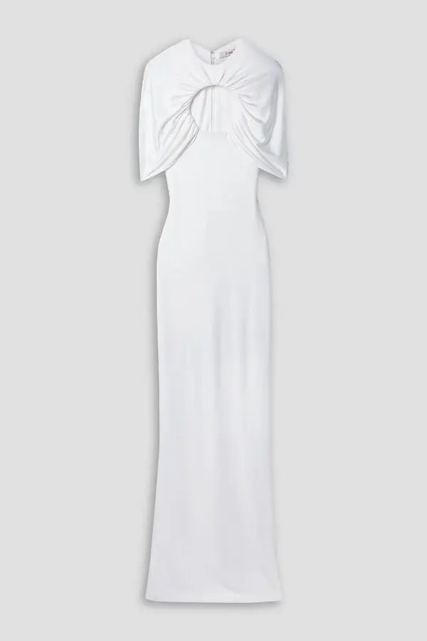 ET OCHS Cape-effect Cutout Ruched Gown - White