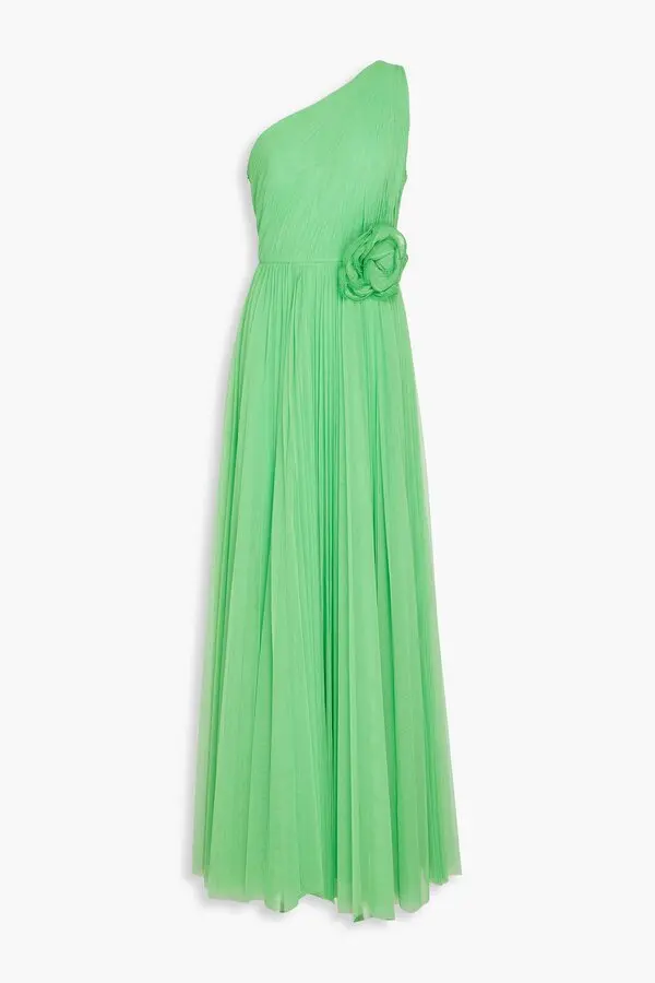 Zac Posen One-shoulder Plissé Mesh Gown