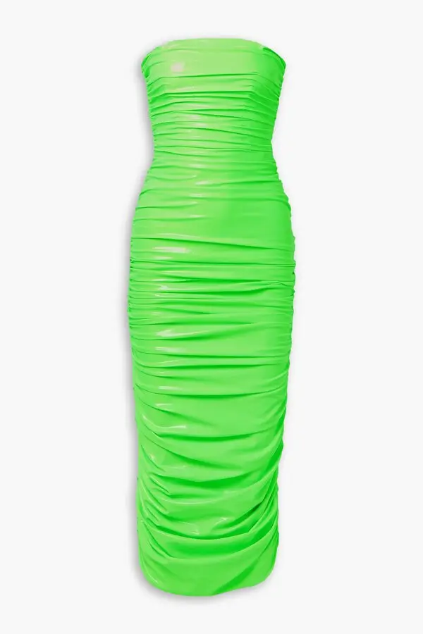 SERGIO HUDSON Strapless Ruched Coated Midi Dress