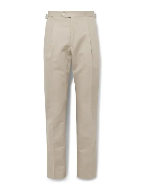 SAMAN AMEL Slim-fit Pleated Cotton And Linen-blend Twill Trousers