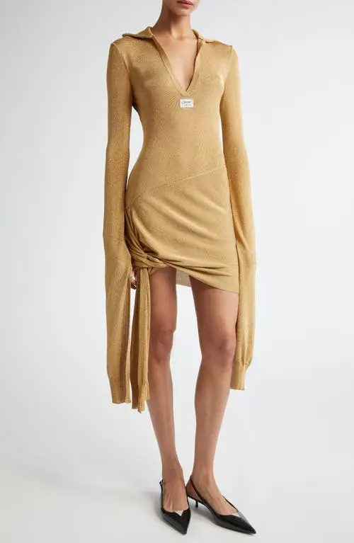 Coperni Knotted Metallic Long Sleeve Sweater Dress In Gold - 55% Off |  Editorialist