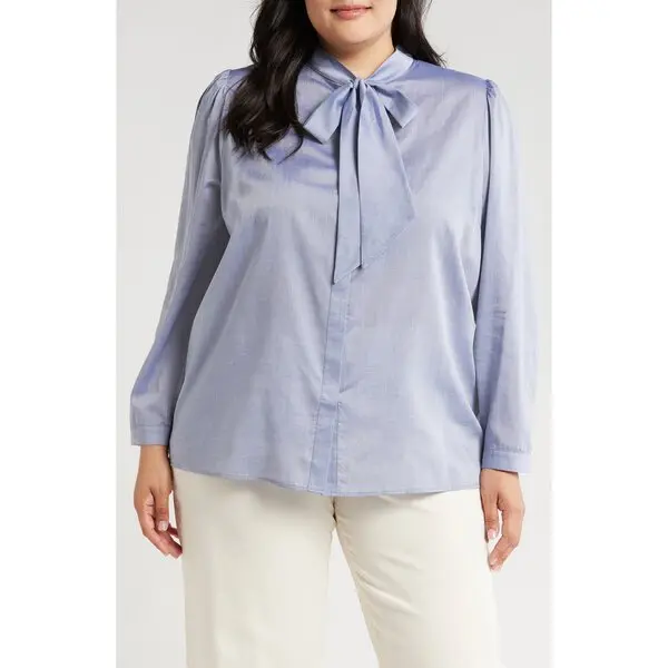 HARSHMAN Aveline Tie Neck Button-up Shirt - Ice Blue