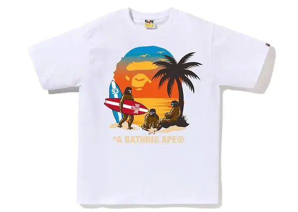 BAPE Sunset Beach Ape Head Tee Shirt - White