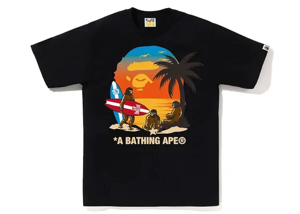 BAPE Sunset Beach Ape Head Tee Shirt - Black