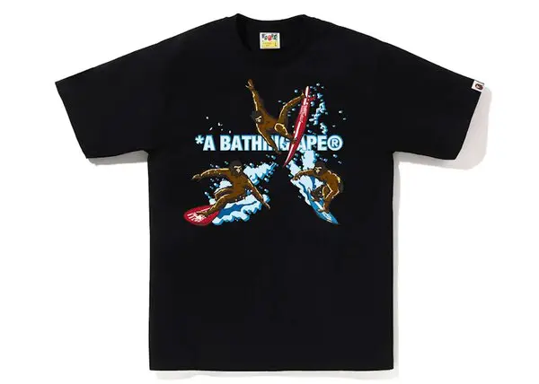 BAPE Surfing Apes Tee Shirt - Black