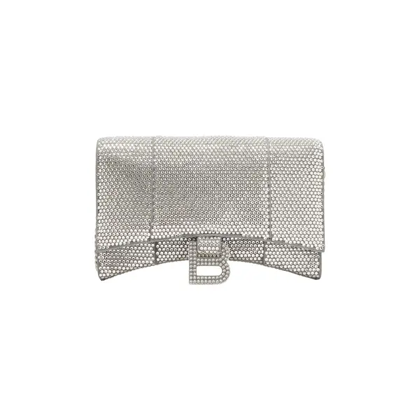 Balenciaga Hourglass Crystal Wallet With Chain 'grey/crystal - Silver