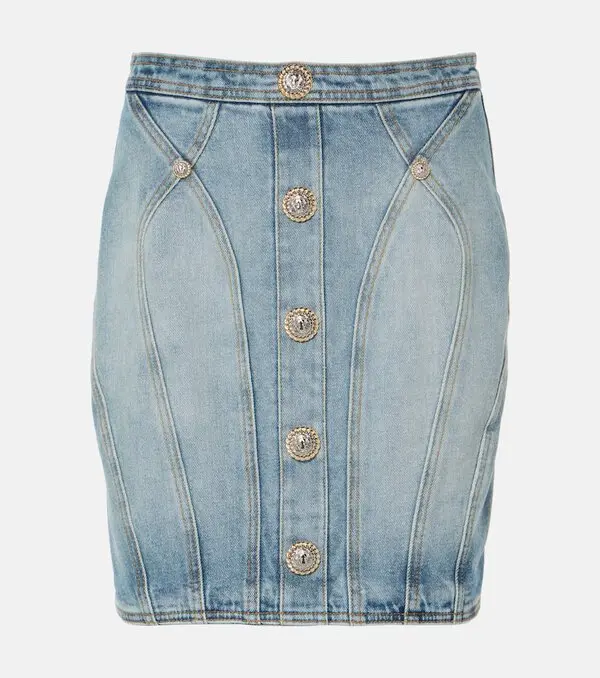 Balmain High-rise Denim Miniskirt - Blue