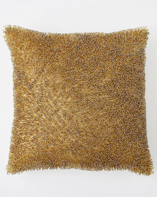 GLOBAL VIEWS Golden Beaded Shag Pillow, 20" Square