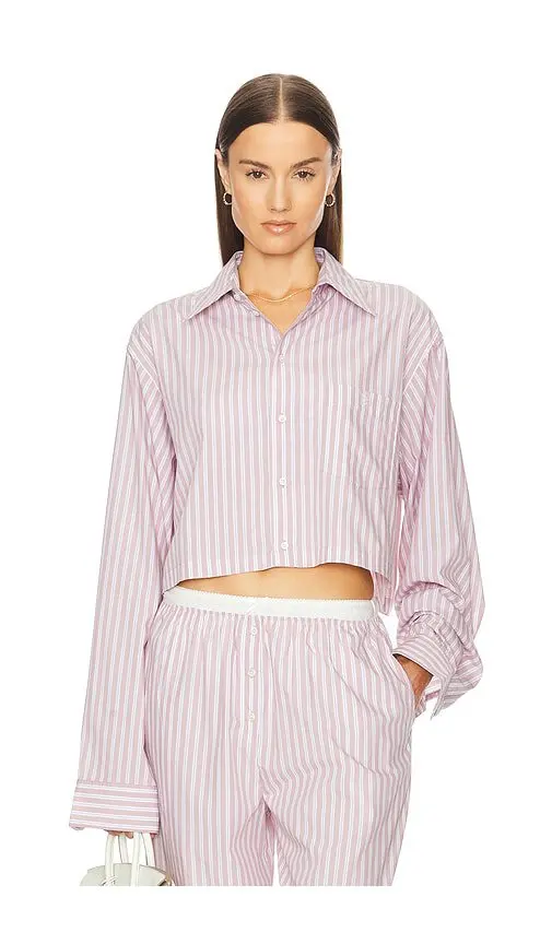 HELSA Wide Stripe Poplin Cropped Shirt