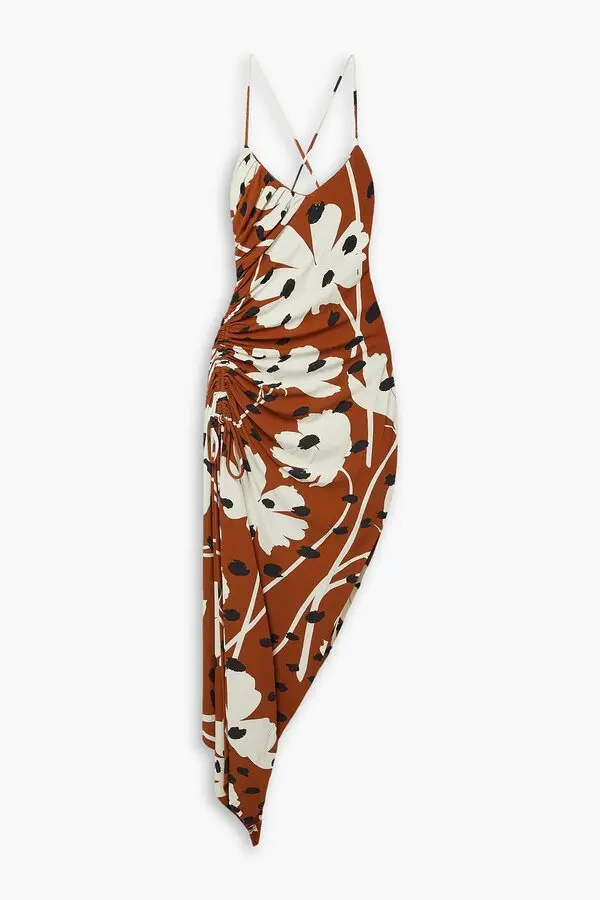 Monse Asymmetric Draped Printed Midi Dress