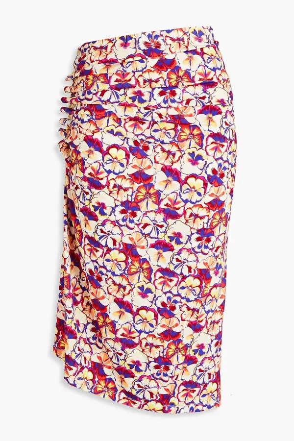 Rabanne Ruched Floral-print Jersey Midi Skirt