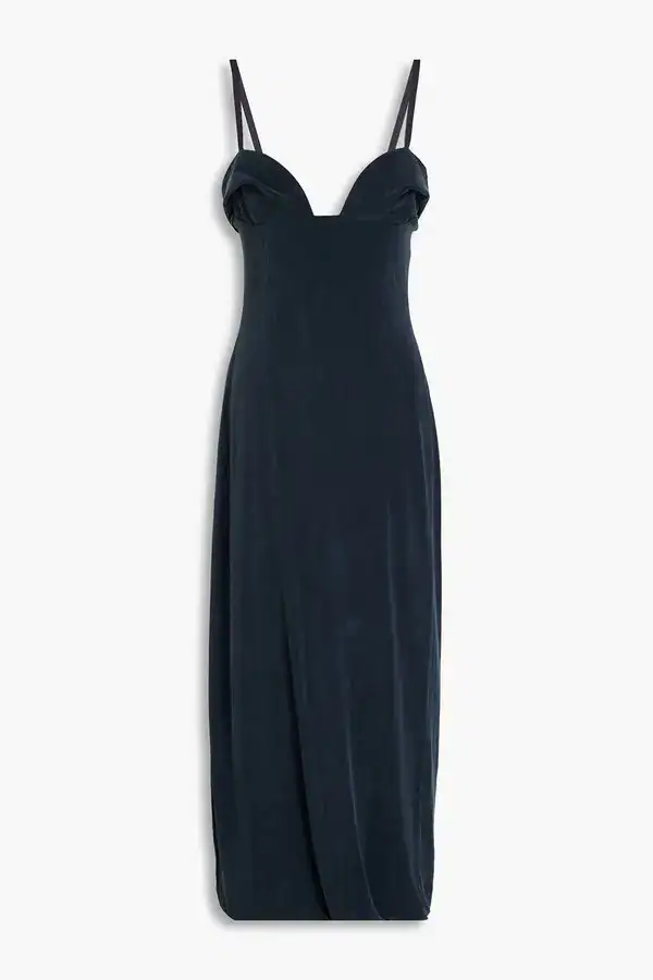 Jacquemus Praia Cupro-Blend Midi Dress Navy 70% Off Editorialist