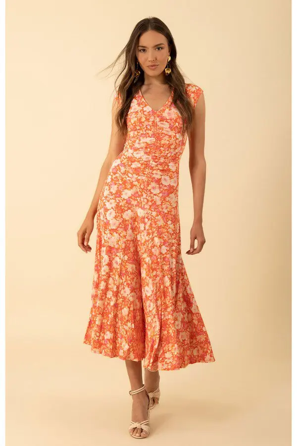 Hale Bob Brynn Shirred Jersey Dress - Orange