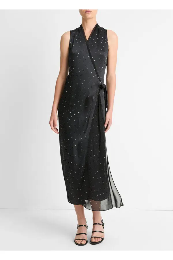 Vince Dot-print Paneled-chiffon Wrap Dress