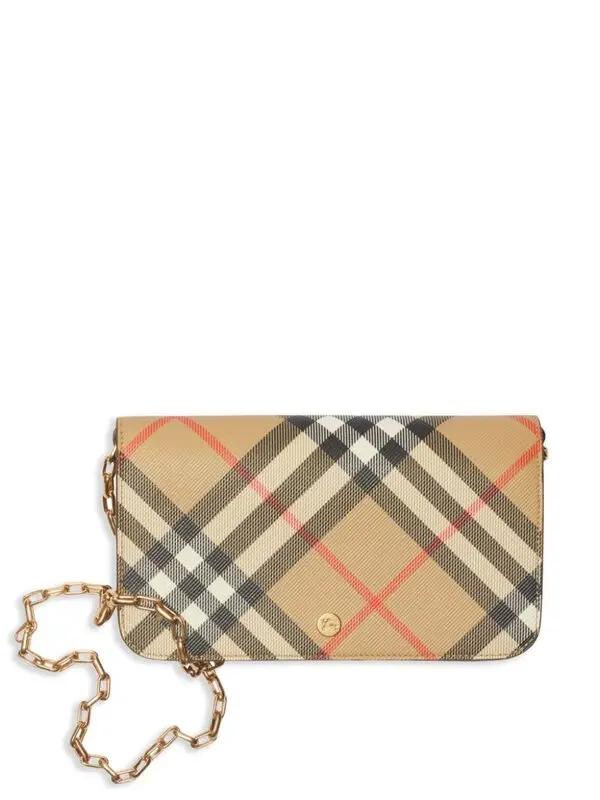 Burberry Check Chain Strap Wallet - Neutrals