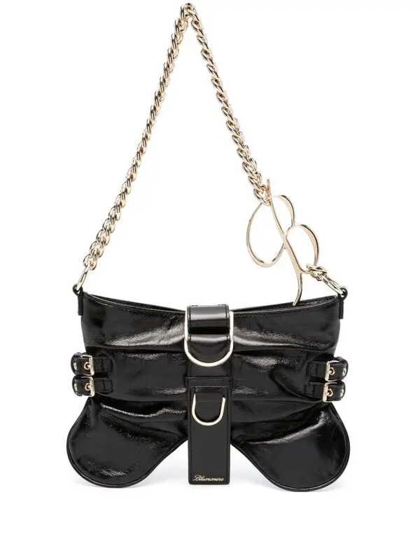 Blumarine Butterfly Leather Shoulder Bag - Black
