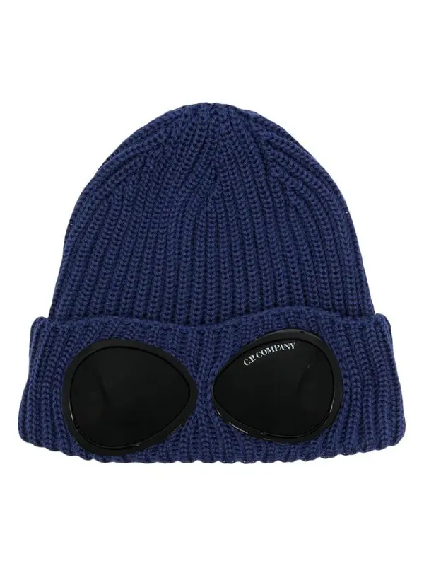 C.P. COMPANY Goggles-detail Ribbed Beanie - Blue