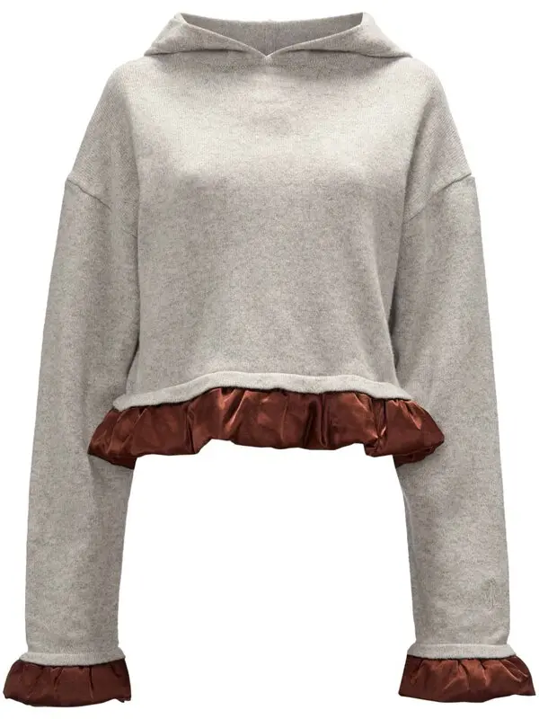 JW Anderson Satin-trimmed Cropped Hoodie - Grey