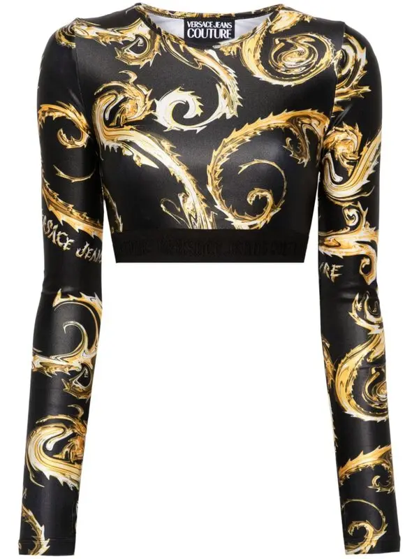 Versace Chromo Couture-print Cropped Top - Black