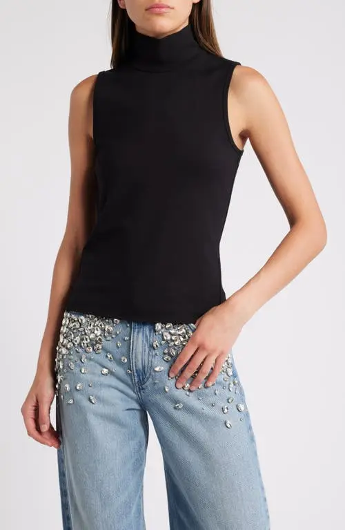 Rag & Bone Irina Sleeveless Ponte Turtleneck Top - Blk