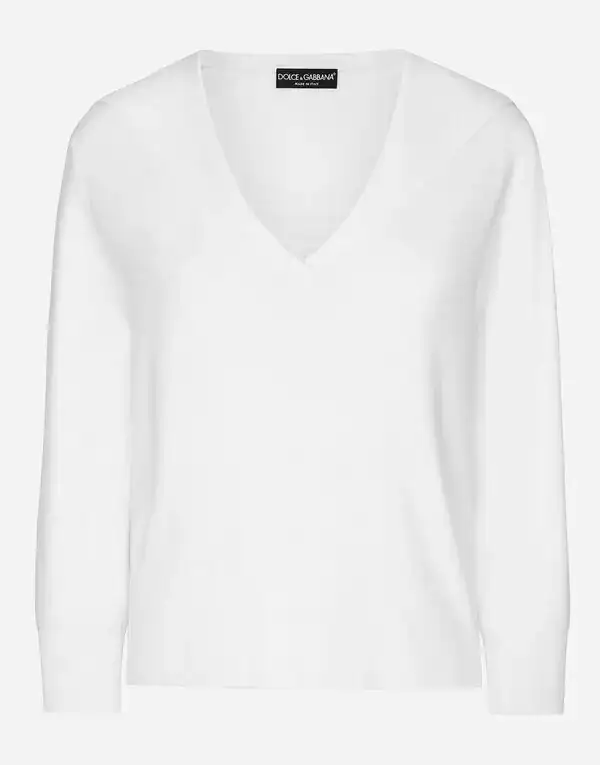 Dolce Gabbana Viscose Sweater With Sailor Collar In White