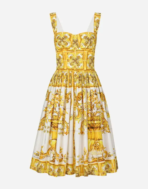 dolce and gabbana blue and yellow dress Buy & Midi Corset In Cotton Poplin With Majolica - Print At 70% Off twill robe with a
