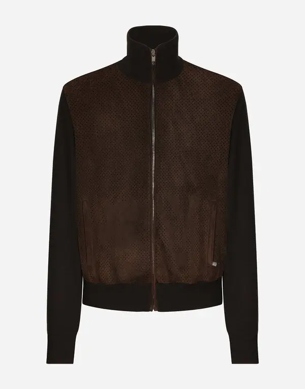 Dolce & Gabbana High-necked Leather And Wool Jacket - Brown