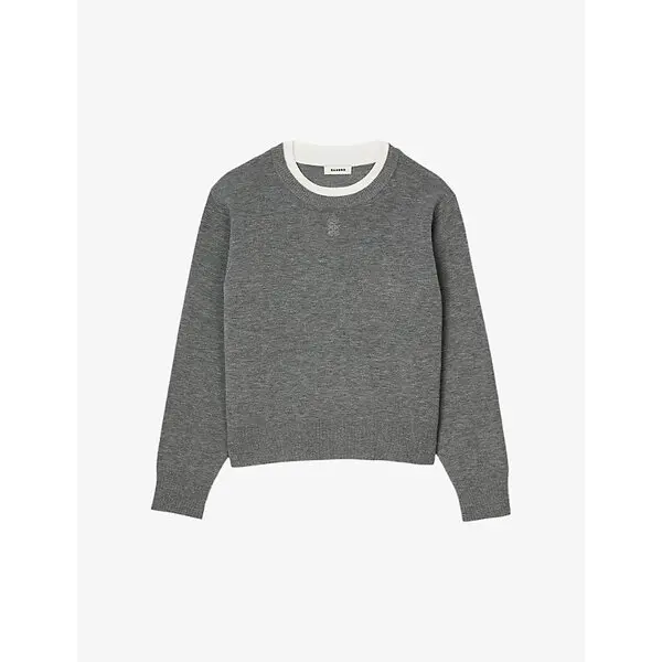Sandro Contrast-collar Relaxed-fit Jersey Jumper