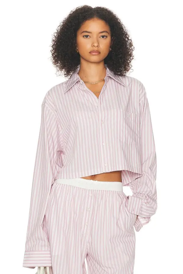 HELSA Wide Stripe Poplin Cropped Shirt