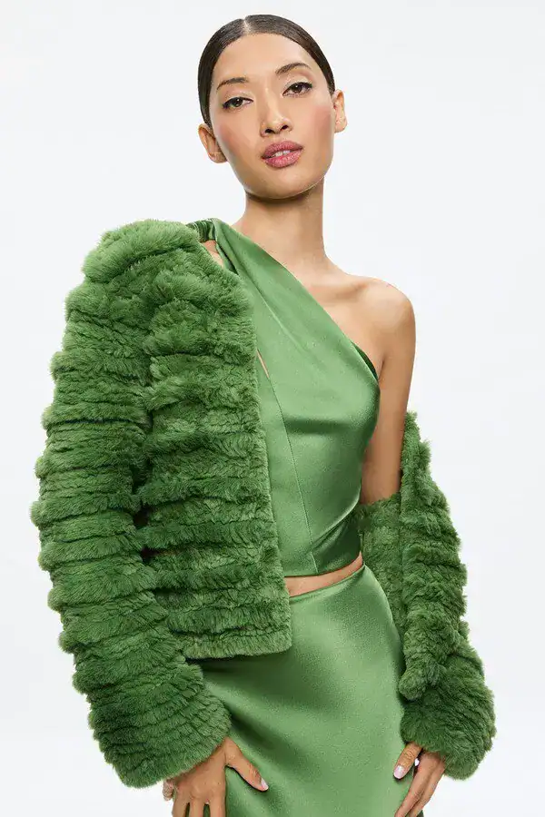 Alice Olivia Fawn Faux Fur Jacket In Green 60% Off Editorialist